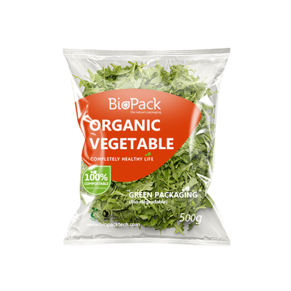 Custom Shaped Printed PLA Clear Compostable Leafy Greens Lettuce Bags ...