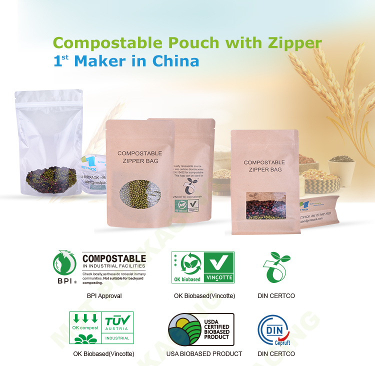 Wholesale Recycled Eco Friendly Corn Starch Stand up Ziplock Food ...